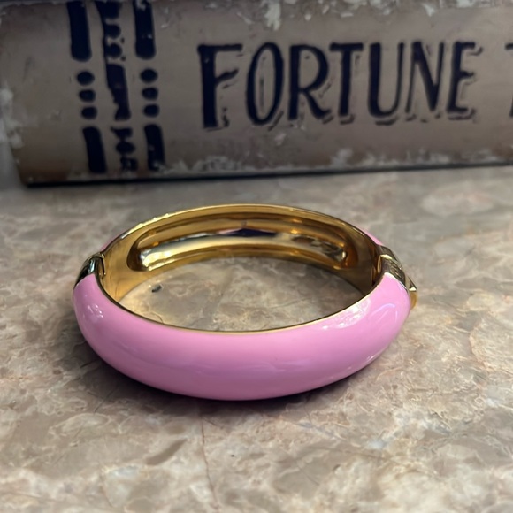 J. Crew | Jewelry | Jcrew Pink Enamel Bangle Bracelet With Gold Tone ...